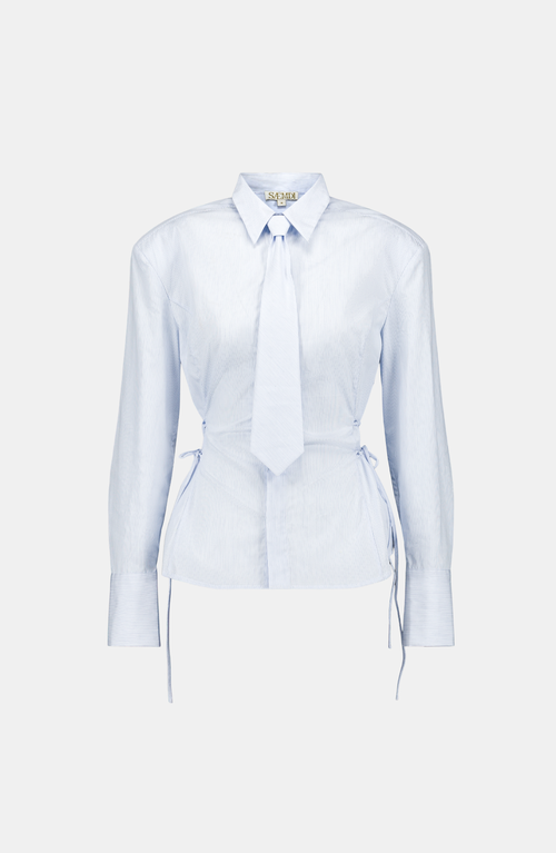 AVEC LES FILLES Striped Tie-Waist Stretch Cotton Pants